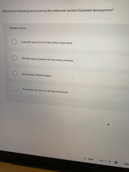 Solved Which of the following occurs during the embryonic | Chegg.com