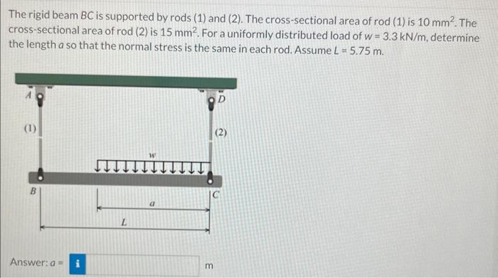 Solved The rigid beam BC is supported by rods (1) and (2). | Chegg.com