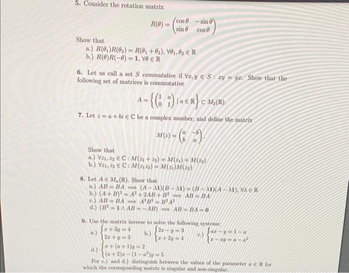 5. Consider the rotation matrix | Chegg.com