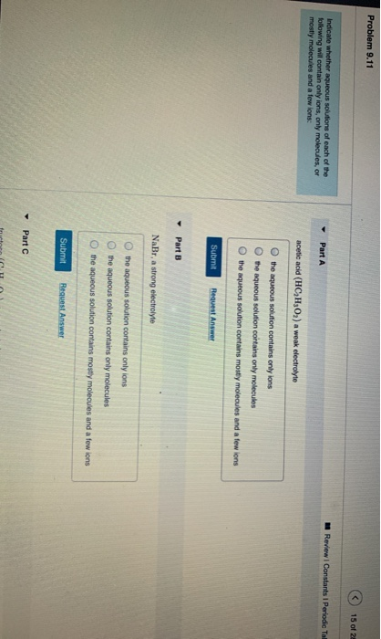 Solved Problem 9.11 15 of 2 Indicate whether aqueous | Chegg.com
