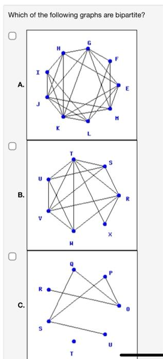 Solved Which of the following graphs are bipartite? A. | Chegg.com