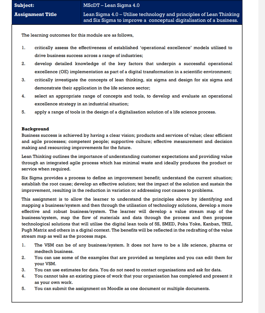 Assignment title= Lean sigma 4.o utilize technology | Chegg.com