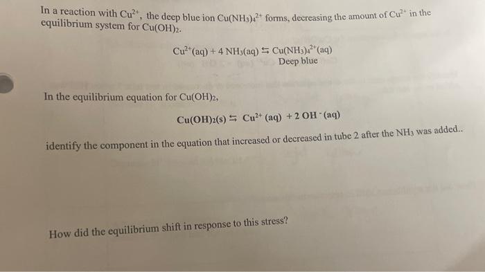 Solved In a reaction with Cu2+, the deep blue ion Cu(NH3)42+ | Chegg.com
