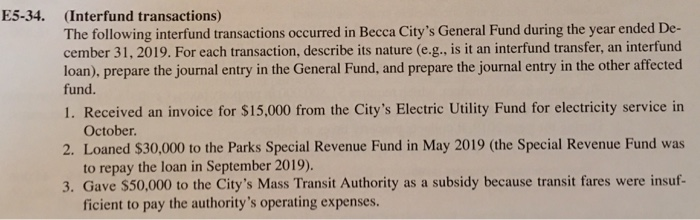 Solved E5-34. (Interfund transactions) The following | Chegg.com