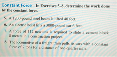Solved Constant Force In Exercises 5-8, ﻿determine the work | Chegg.com