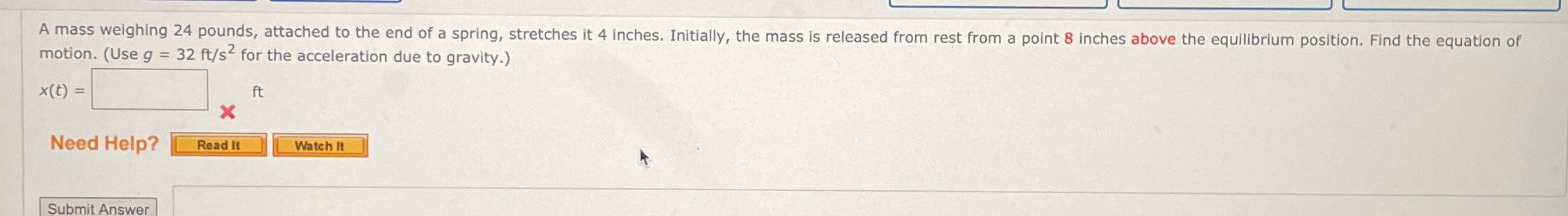 Solved motion. (Use g=32fts2 ﻿for the acceleration due to | Chegg.com