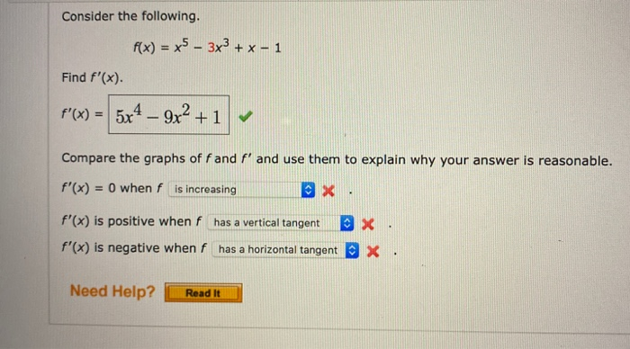 Solved Consider the following. f(x) = x5 – 3x3 + x - 1 Find | Chegg.com