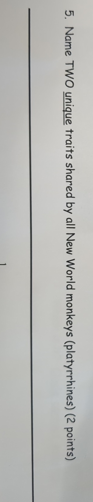 Solved Name TWO unique traits shared by all New World | Chegg.com