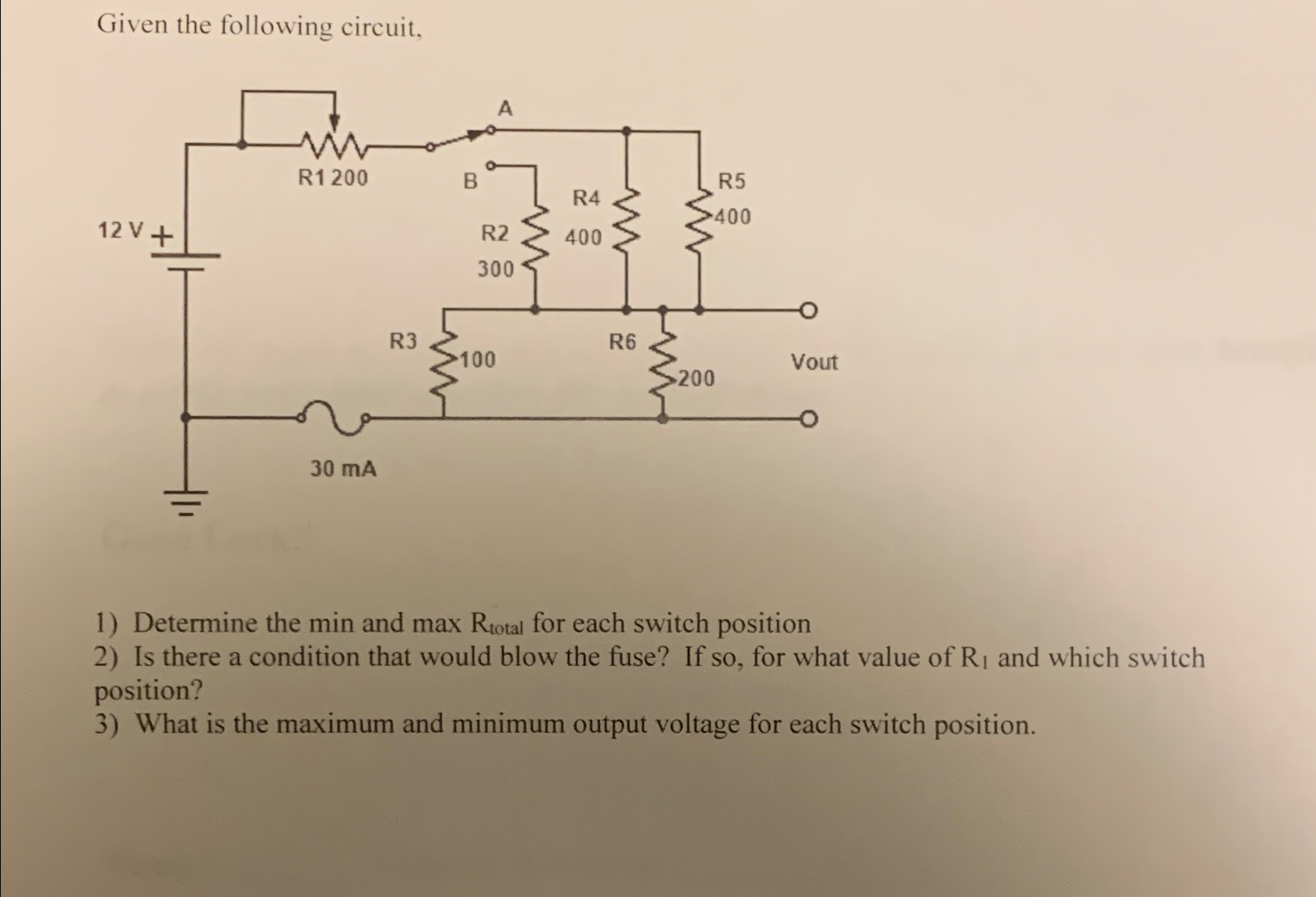 Given the following circuit,Determine the min and max | Chegg.com