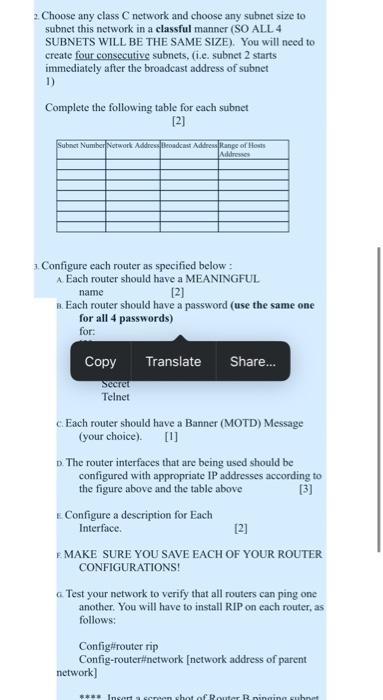 Solved 2 Choose Any Class C Network And Choose Any Subnet