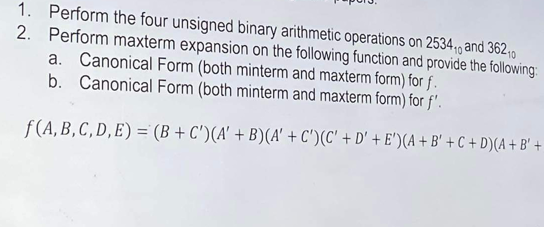 Solved Perform the four unsigned binary arithmetic | Chegg.com