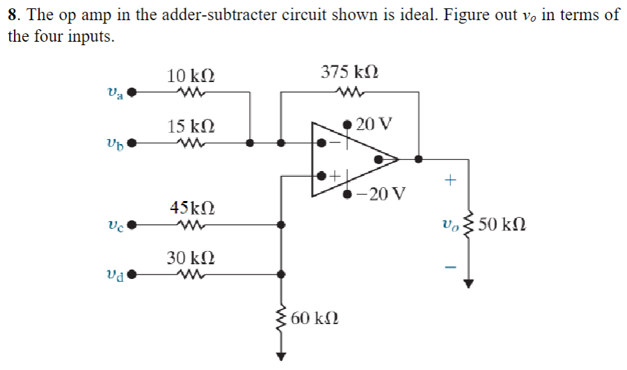 Solved The op amp in the adder-subtracter circuit shown is | Chegg.com