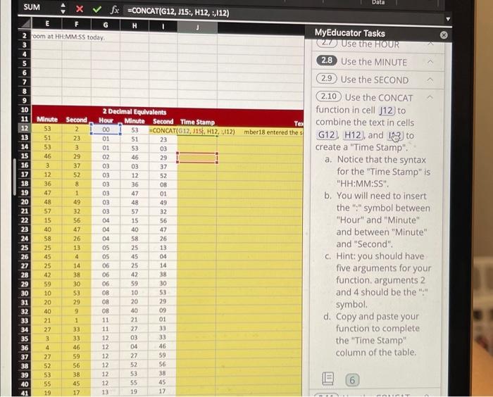 Solved Use the CONCAT function in cell J12) to combine the | Chegg.com