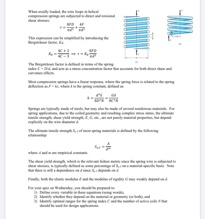 Solved When axially loaded, the wire loops in helical | Chegg.com