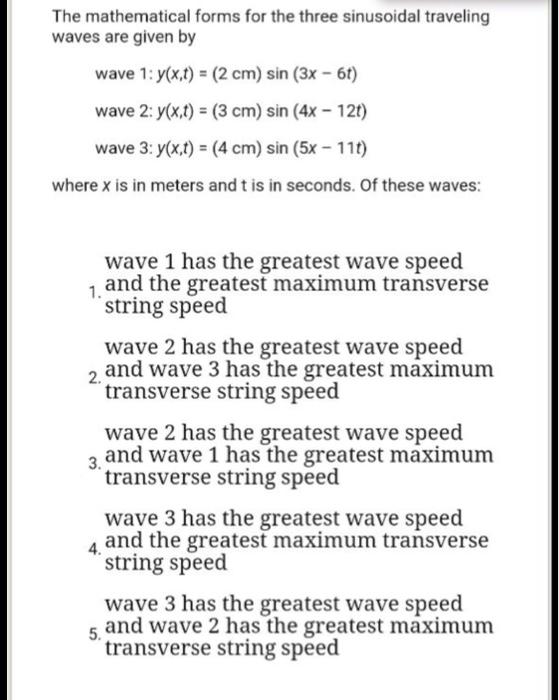 Solved The Mathematical Forms For The Three Sinusoidal