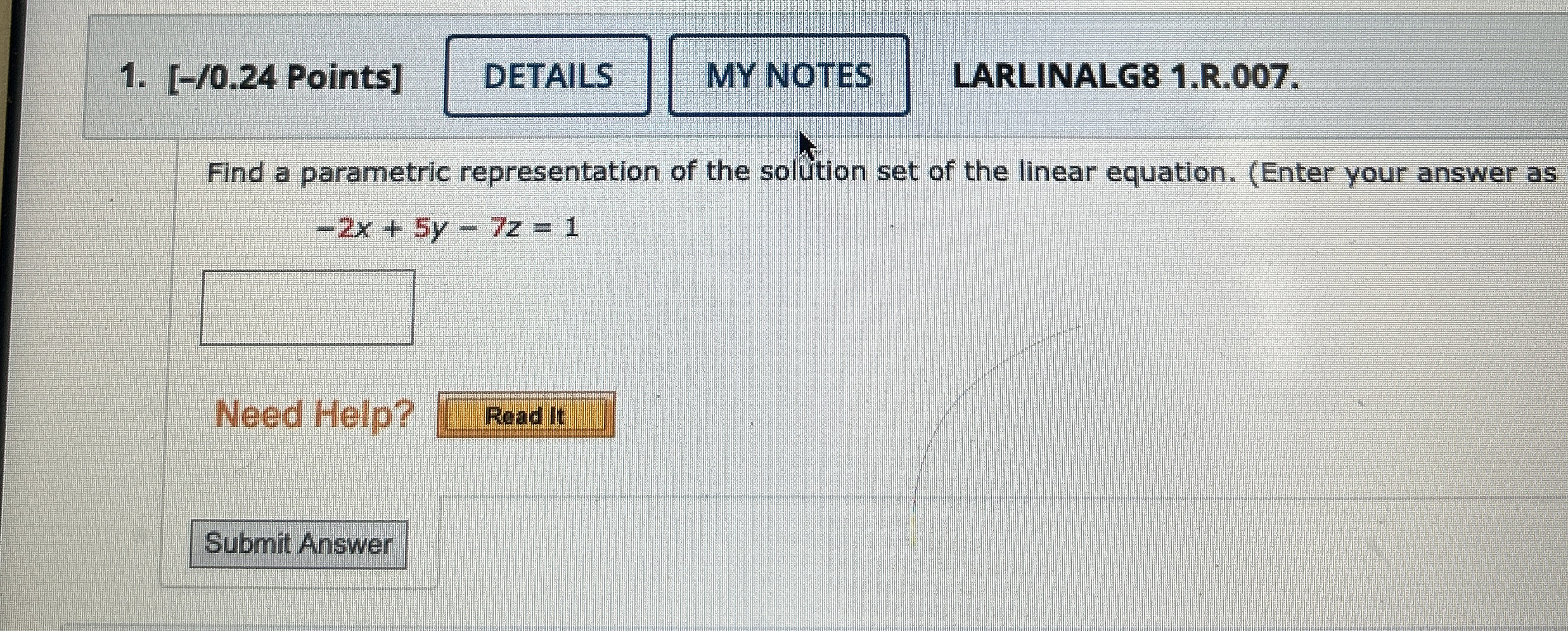 Solved Find a parametric representation of the solution set | Chegg.com