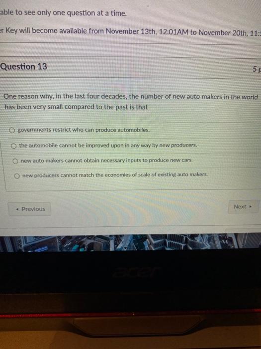 Solved able to see only one question at a time. er Key will | Chegg.com
