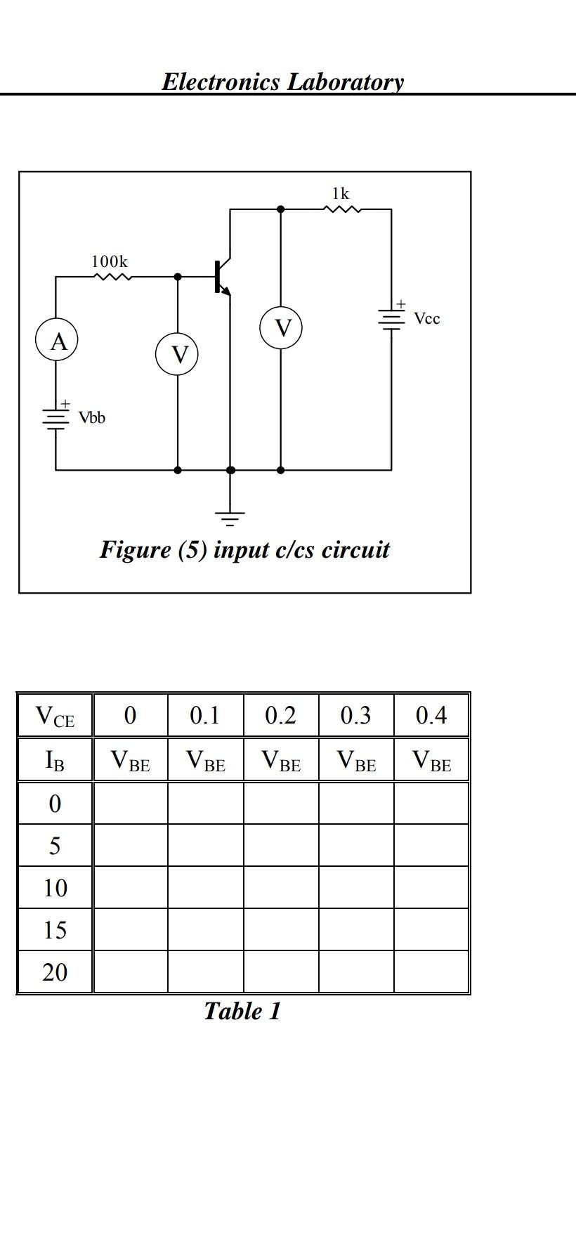 Solved Electronics Laboratory 1k 100k Vcc A Vbb Figure (5) | Chegg.com