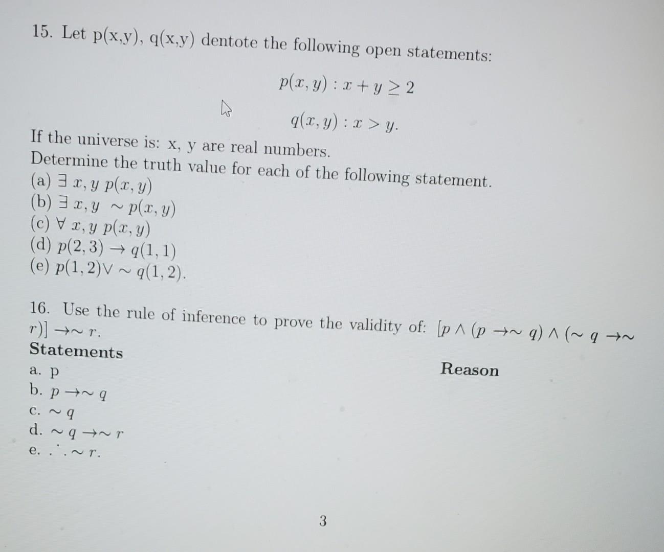 Solved 15. Let p(x,y), q(x,y) dentote the following open | Chegg.com Solved 15. Let p(x,y), q(x,y) dentote the following open | Chegg.com
