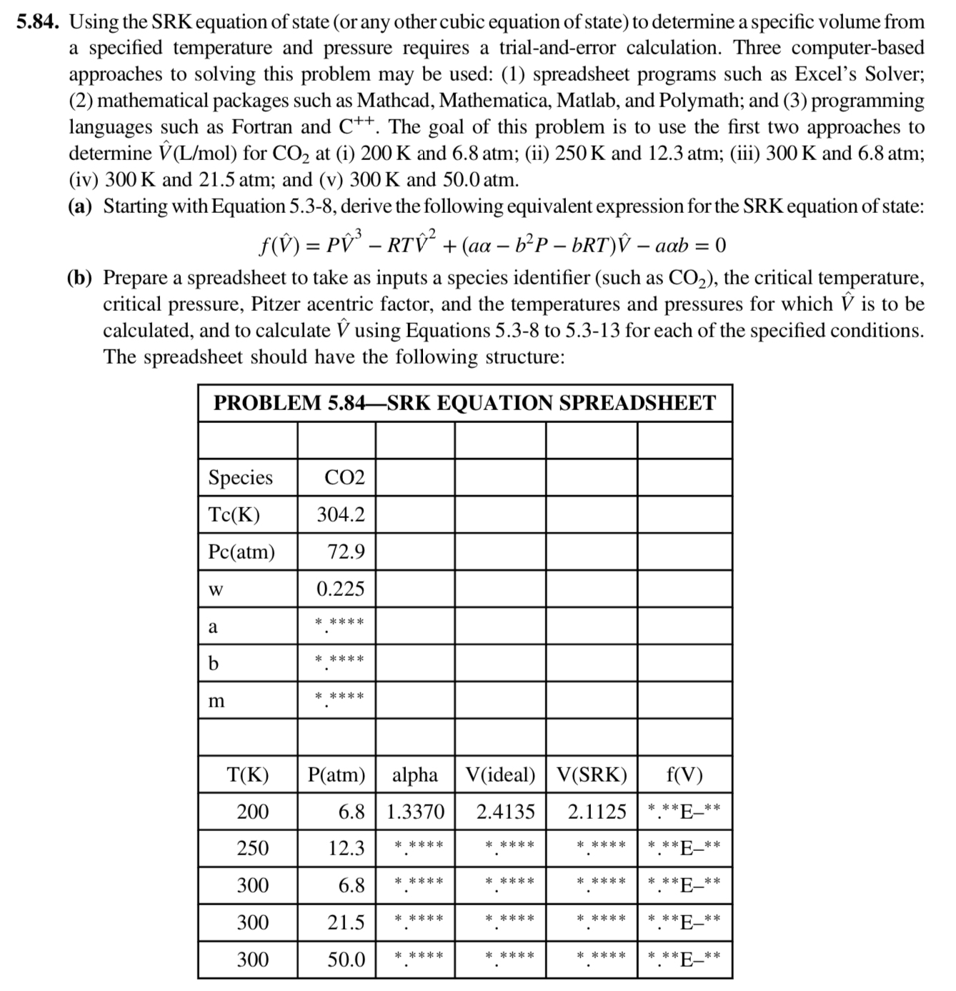Solved 5.84. ﻿Using the SRK equation of state (or any other | Chegg.com
