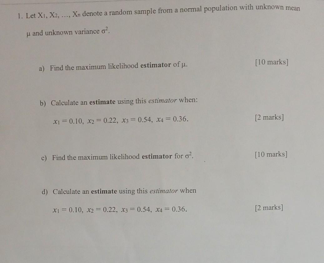 Solved Let X1,X2,…,Xn denote a random sample from a normal | Chegg.com