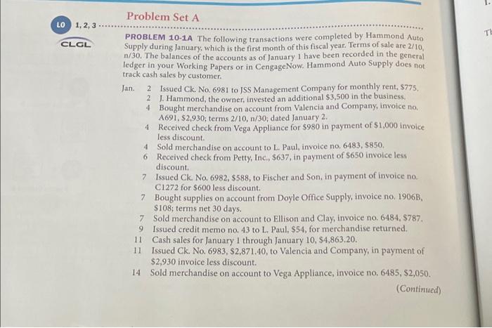 Solved LO 1, 2, 3 CLGL Problem Set A PROBLEM 10-1A The | Chegg.com