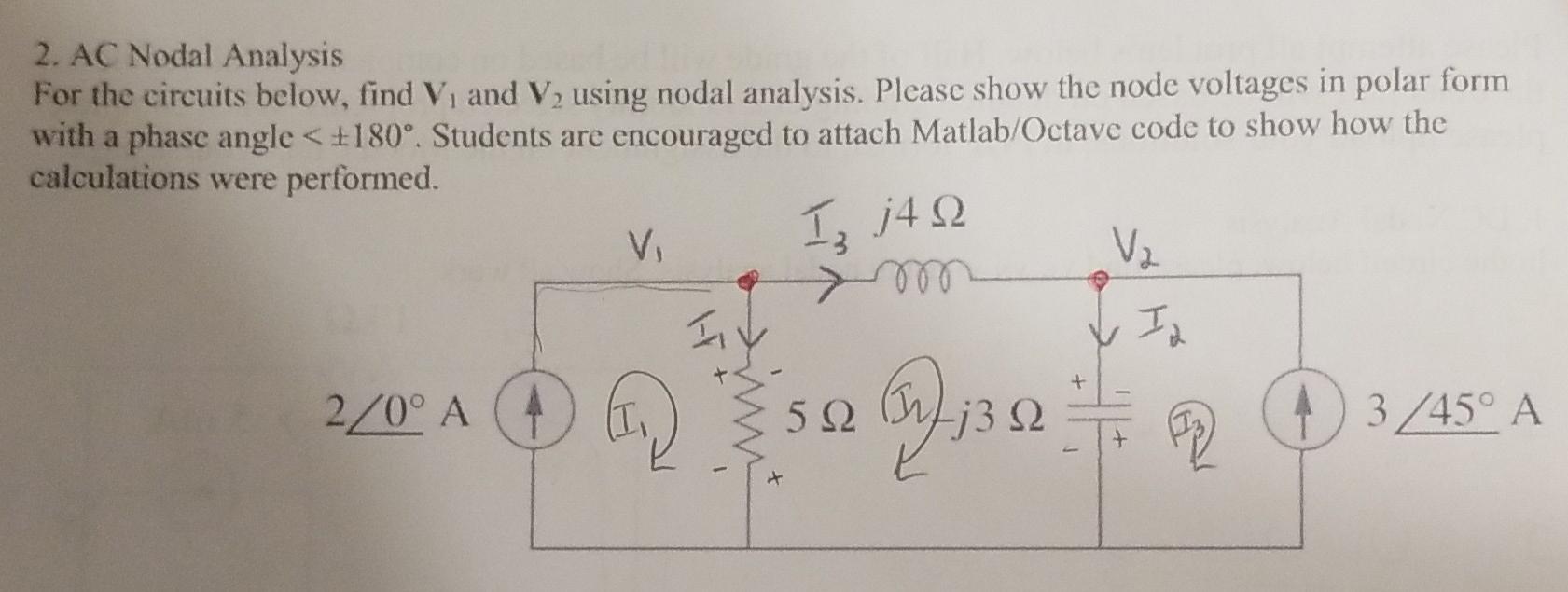 Solved 2. AC Nodal Analysis For the circuits below, find V, | Chegg.com