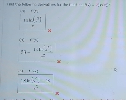Solved Find the following derivatives for the function | Chegg.com