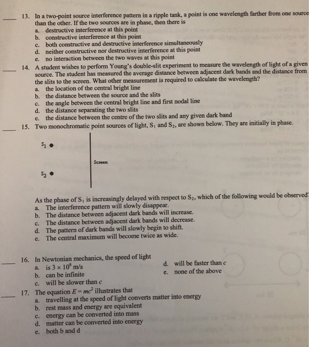 Solved e. 13. In a two-point source interference pattern in | Chegg.com