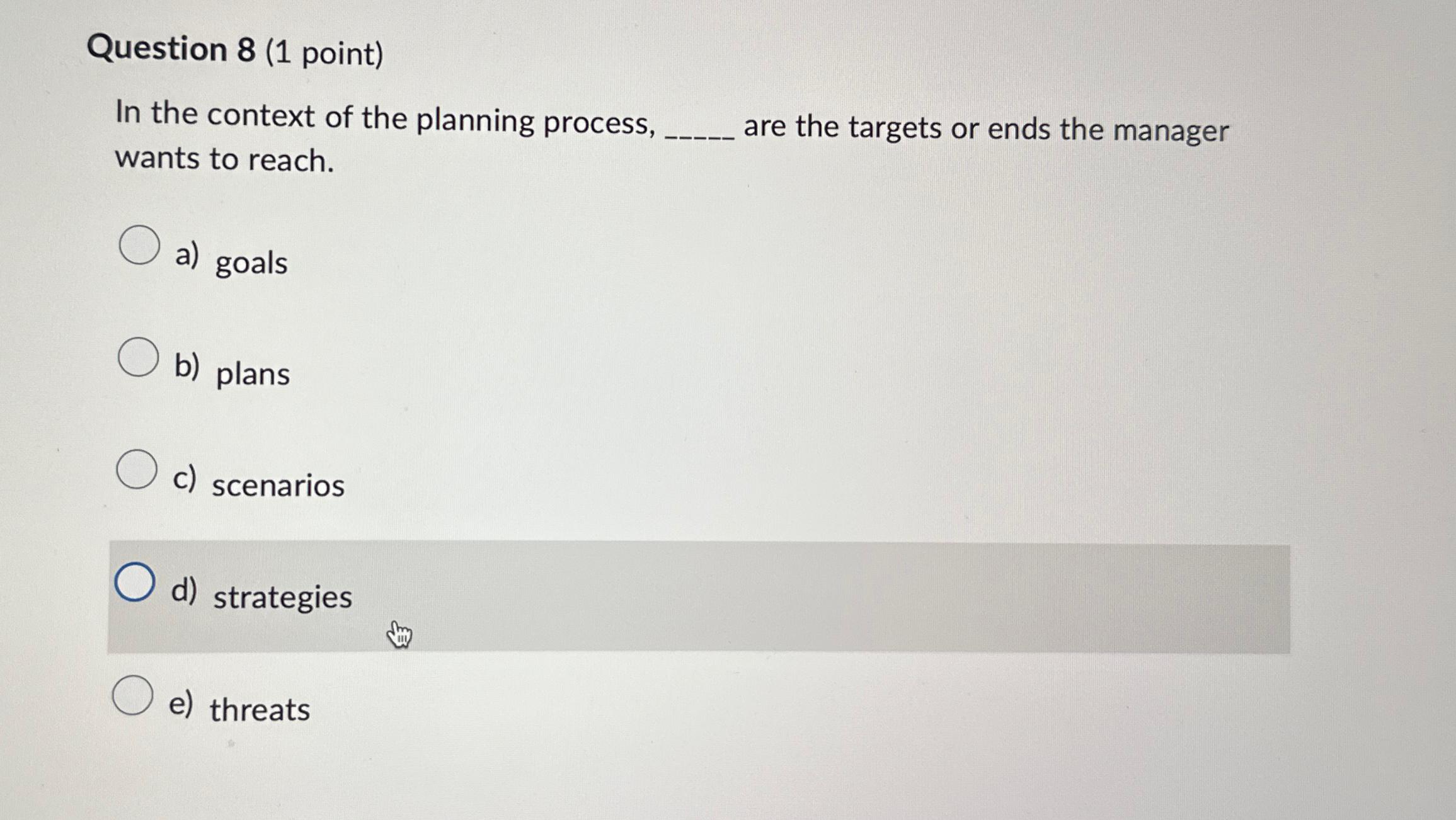Solved Question 8 (1 ﻿point)In the context of the planning | Chegg.com
