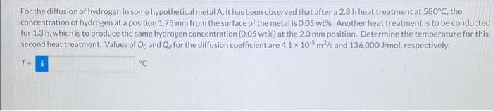 Solved For the diffusion of hydrogen in some hypothetical | Chegg.com