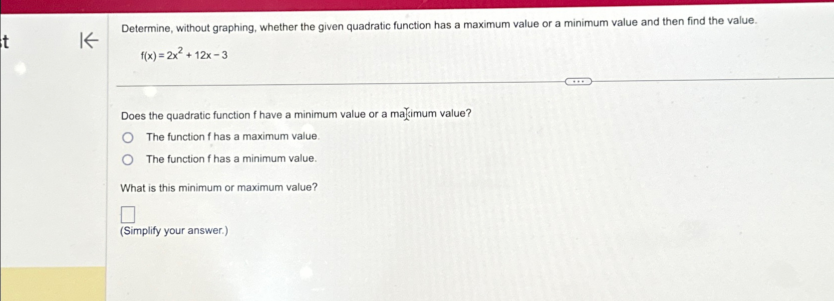 Solved Determine, without graphing, whether the given | Chegg.com