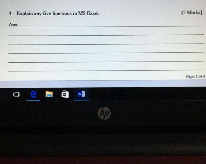 Solved 4. Explain any five functions in MS Excel. [5 Marks] | Chegg.com