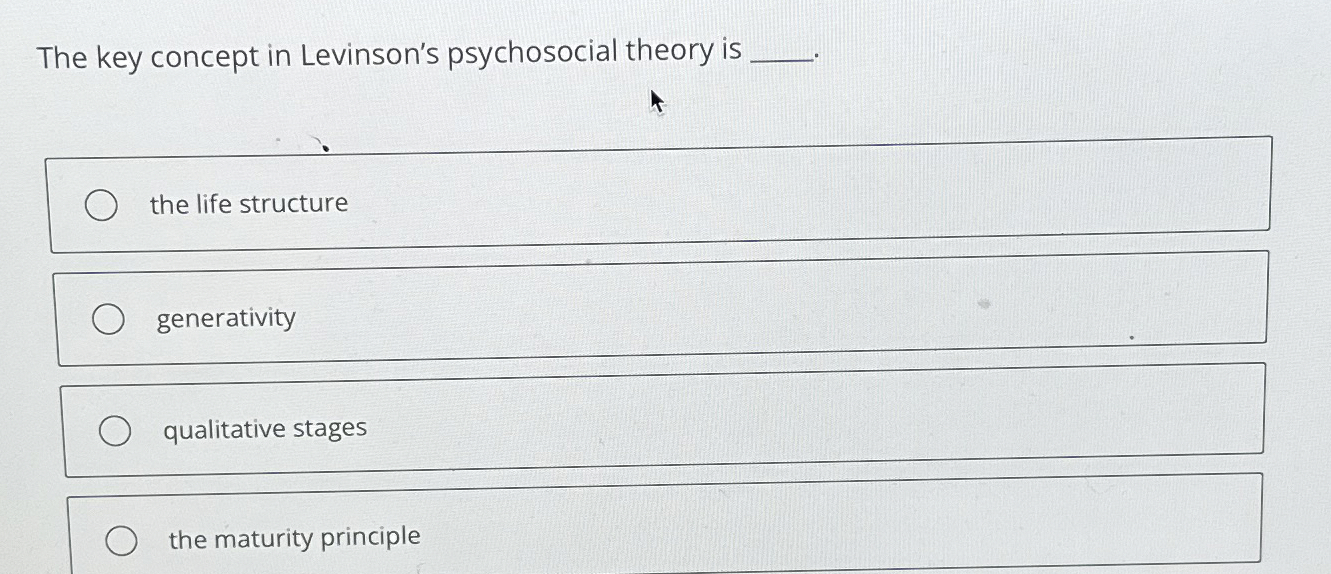Solved The key concept in Levinson's psychosocial theory | Chegg.com