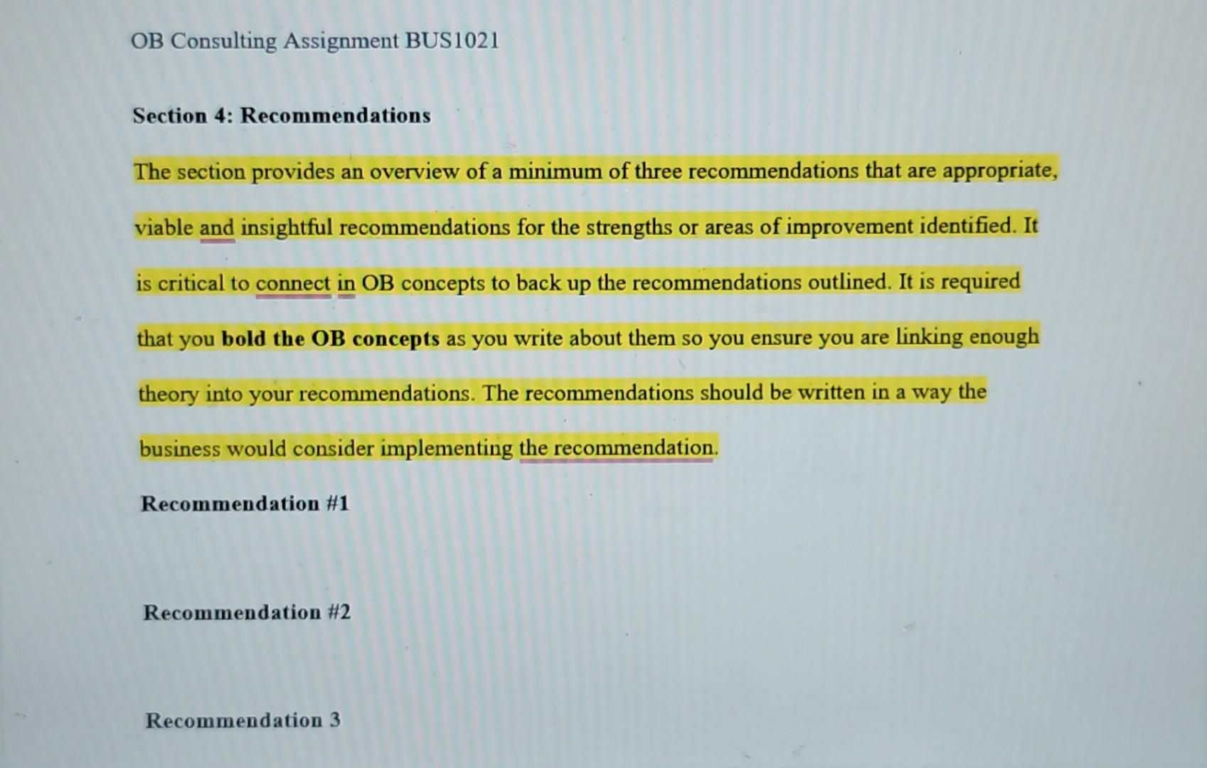 Solved OB Consulting Assignment BUS1021 Section 1: Executive | Chegg.com