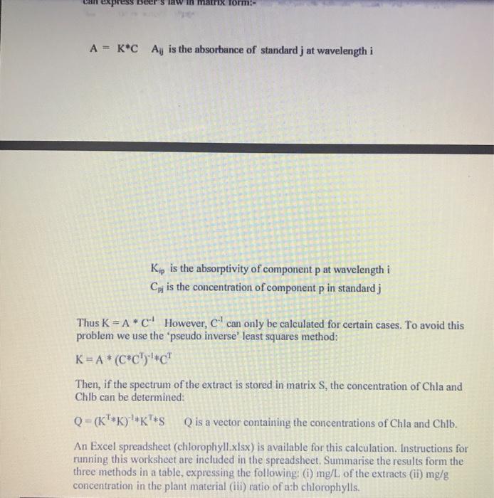 Solved Chlorophyll Calculations using Jeffrey. Syec | Chegg.com