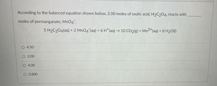 Solved According to the balanced equation shown below, 2.00 | Chegg.com