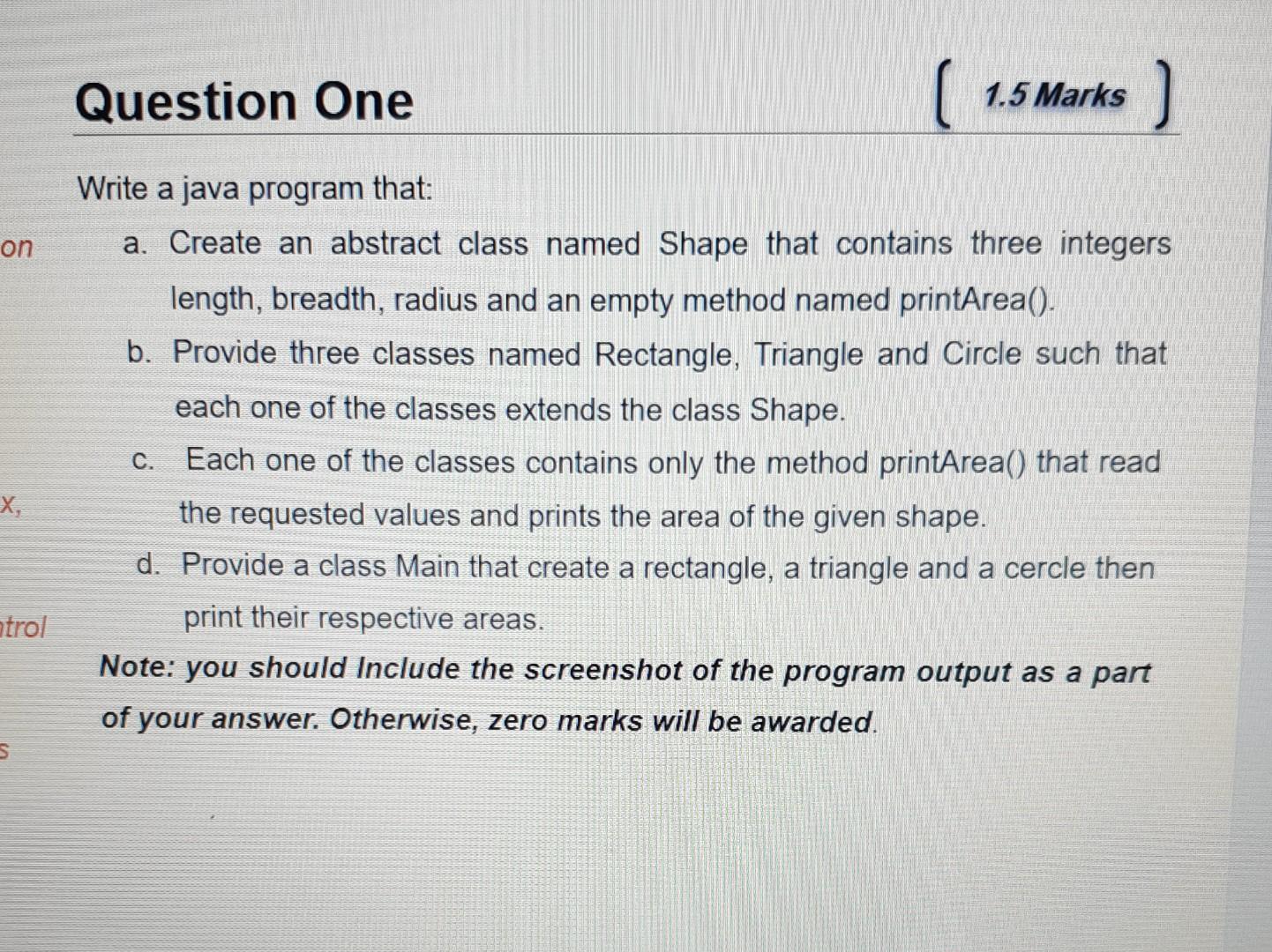 Solved Question One 15 Marks On Write A Java Program 8594