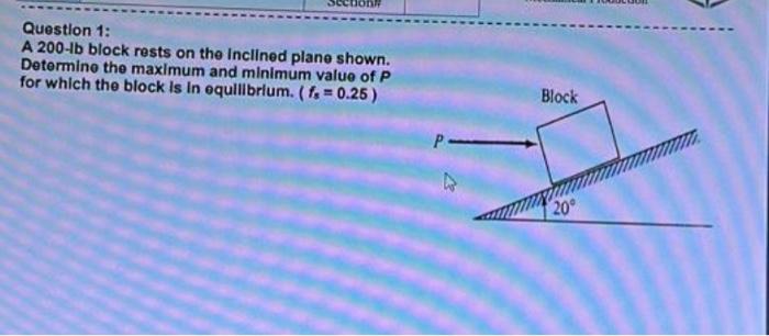 Solved Question 1: A 200-lb block rests on the Inclined | Chegg.com