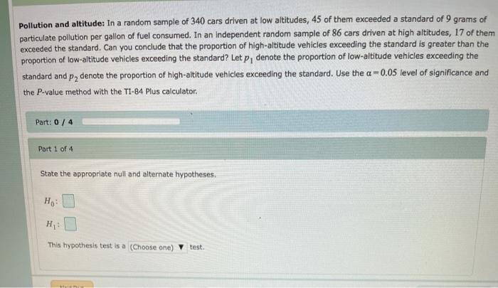 Solved Pollution and altitude: In a random sample of 340 | Chegg.com