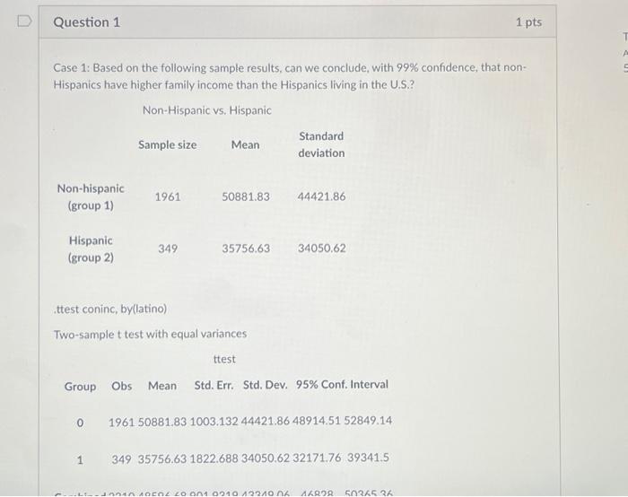 Solved Case 1: Based on the following sample results, can we | Chegg.com