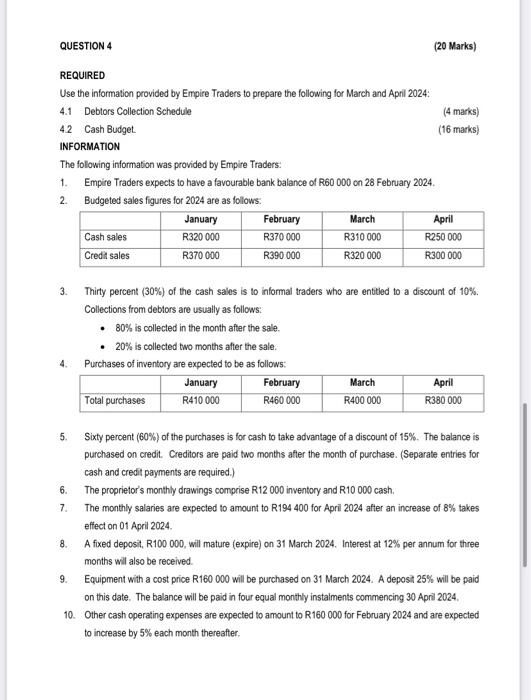 Solved QUESTION 4 (20 Marks) REQUIRED Use the information | Chegg.com