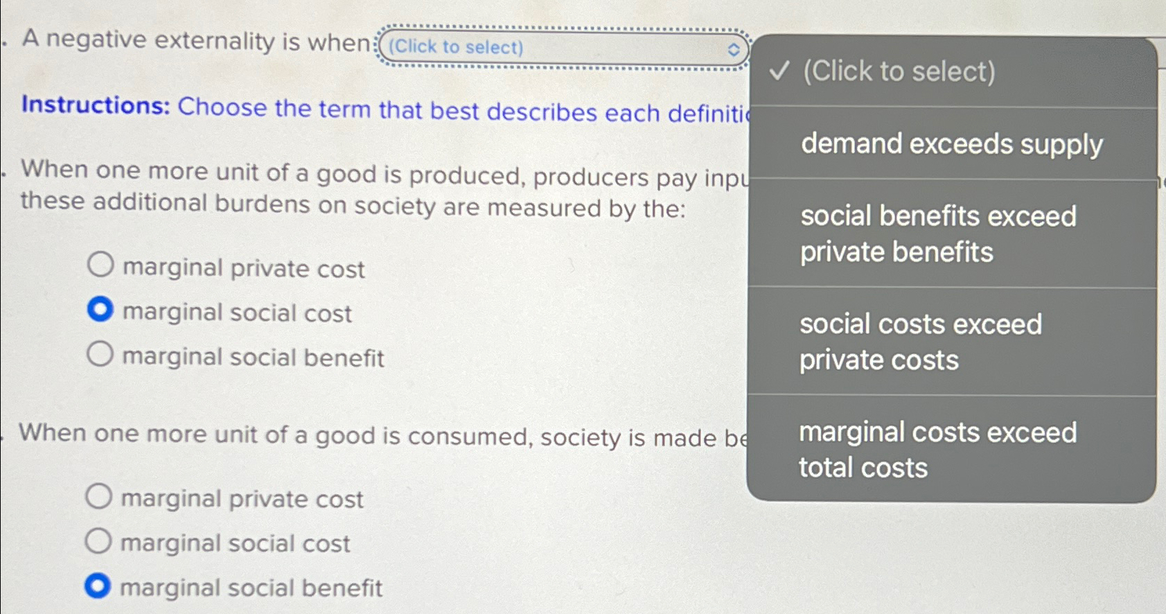 Solved A negative externality is when:select(Click to | Chegg.com