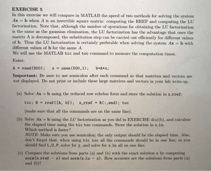 MAT 343 Laboratory 3 The LU Factorization In this | Chegg.com