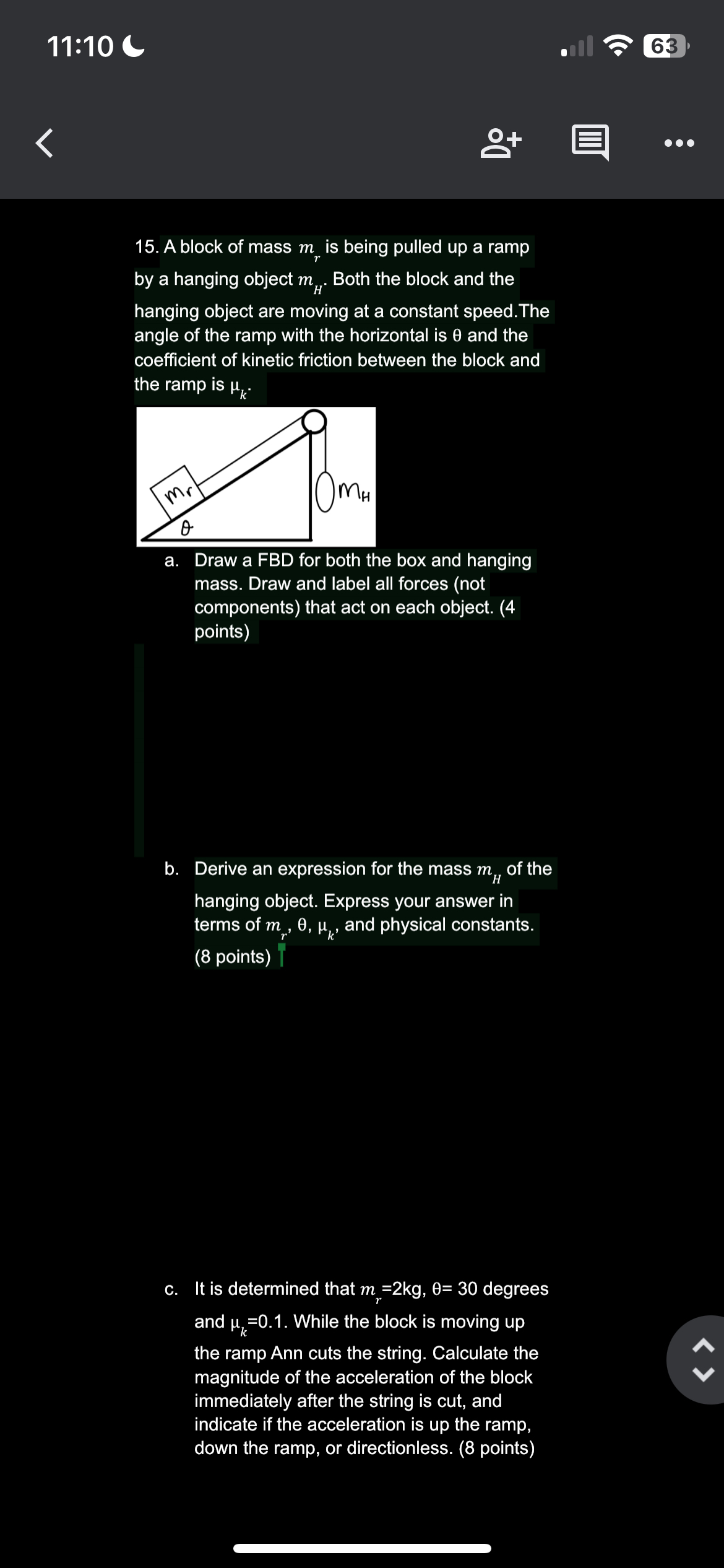 Solved 11:10 し6315. ﻿A block of mass mr ﻿is being pulled up | Chegg.com