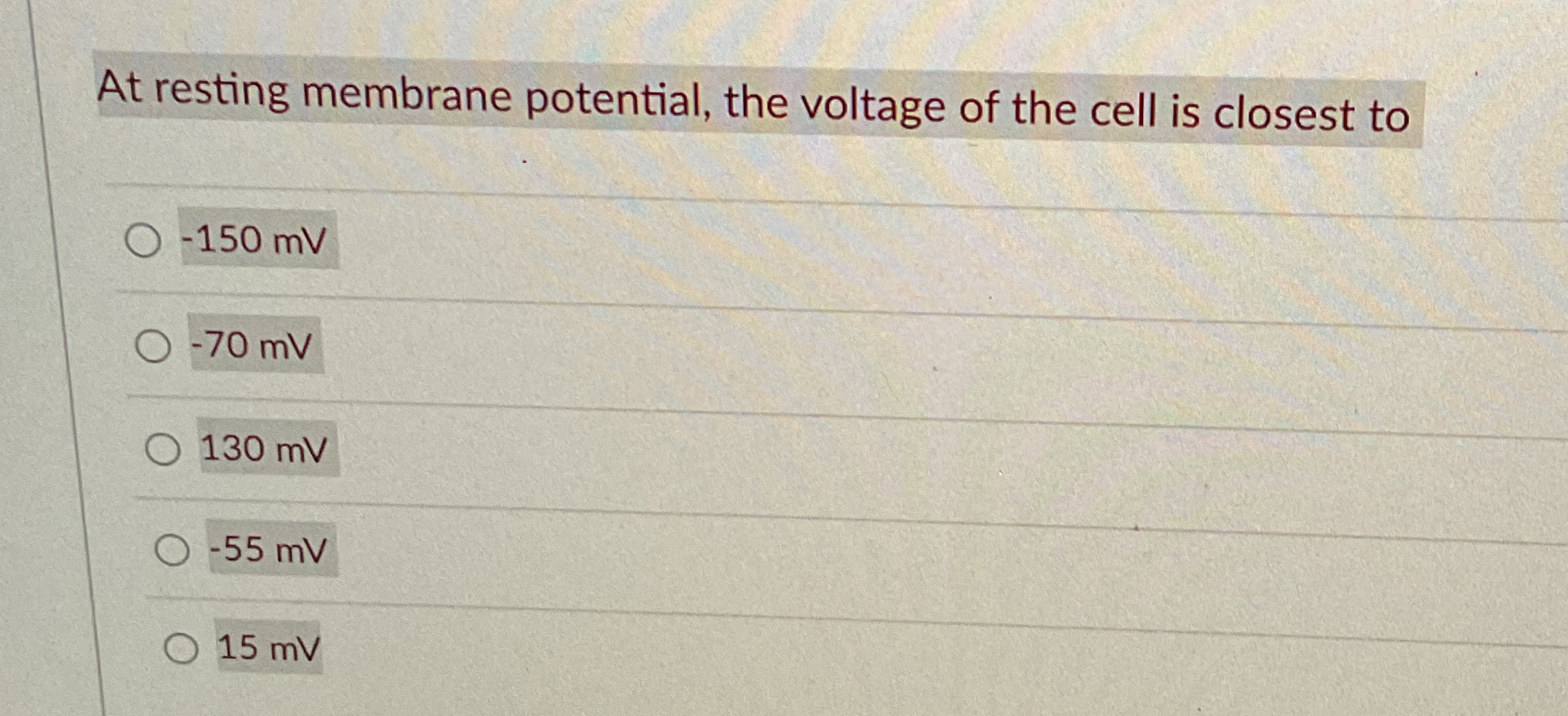 Solved At resting membrane potential, the voltage of the | Chegg.com