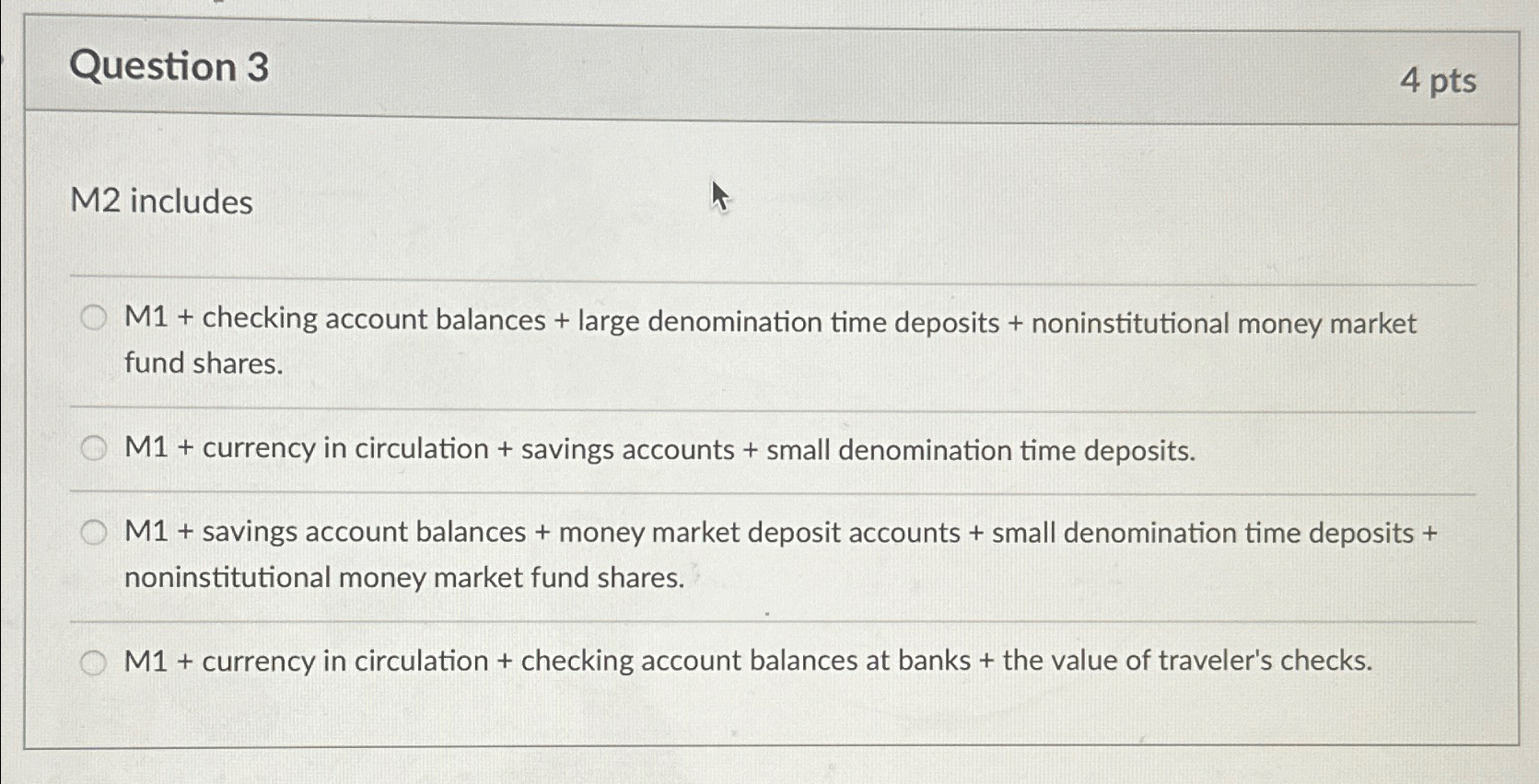 Solved Question 34 ﻿ptsM2 ﻿includesM1 + ﻿checking account | Chegg.com