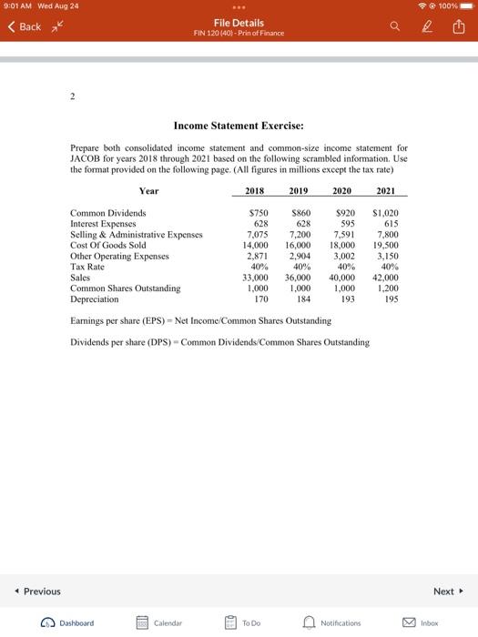 Solved Income Statement Exercise: Prepare both consolidated | Chegg.com