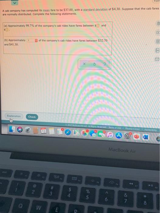 Solved A cab company has computed its mean fare to be | Chegg.com