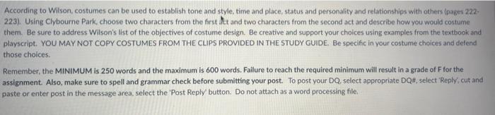 According to Wilson, costumes can be used to | Chegg.com